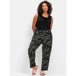 sheego Damen Schlupfhose mit breitem Smokbund, weite Form, schwarz-gemustert, Gr&ouml;&szlig;e 48