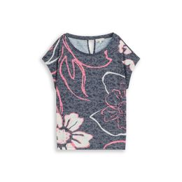 Tom Tailor Damen T-Shirt mit Blumenmuster, blau, Gebl&uuml;mt, Gr. XXL