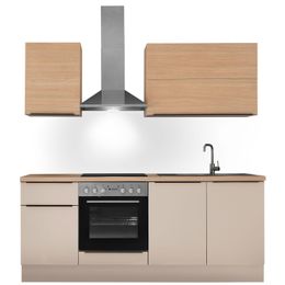 K&uuml;chenzeile KOCHSTATION "Cocco B/H/T 210x211x60 cm", beige (k&uuml;che: wei&szlig;, front: kaschmirfarben, eiche hell, korpus: kaschmirfarben, arbeitsplatte: eiche hell), B:210cm H:211cm T:60cm, Komplettk&uuml;chen-Sets, K&uuml;chenzeile, Breite 210 cm, wahlweise mit E-Ger&auml;ten und Induktion