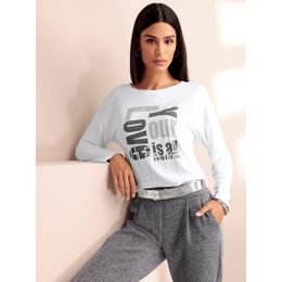 Langarmshirt Heine "Langarm-Shirt", Damen, Gr. 46, wei&szlig;, 95% Viskose, 5% Elasthan, bedruckt, gemustert, mehrfarbig, Rundhals, Shirts Langarmshirt