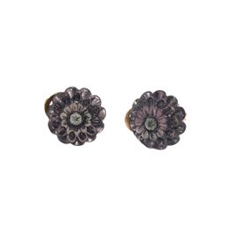 Paar Ohrclips Firetti "Schmuck Geschenk Ohrschmuck ohne Ohrl&ouml;cher Abalone Blumen", grau (gelbgoldfarben, grau, schwarz, grau, schwarz), Ohrringe, Damen, 15mm, Messing, Made in Germany - mit Abalone-Perlmutt