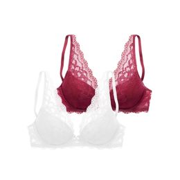 petite fleur by Lascana Damen Push-up-BH, beere+wei&szlig;, Gr&ouml;&szlig;e 85AA