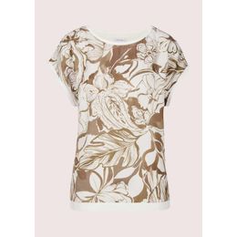 Madeleine Mode Kurzarmshirt MADELEINE "Blusenshirt Florales Print-Shirt aus Viskose, Kurzarm", Damen, Gr. 34, wei&szlig; (perlwei&szlig;, caramel), Obermaterial: 95% Viskose CV. 5% Elasthan EL., Modern, Shirts, Floraler Print