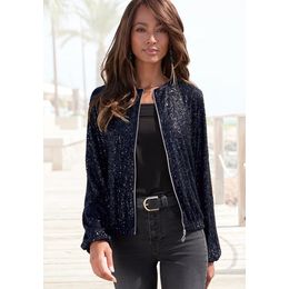 Lascana Blouson blau Gr. 40 f&uuml;r Damen. Rundhals und Pailletten. Figurumspielend