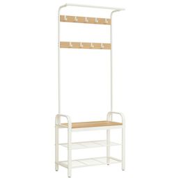 Boxxx Garderobenst&auml;nder Vasagle, Wei&szlig;, Eiche, Metall, Holzwerkstoff, 72x183x33.7 cm, Schuhablage, standfeste F&uuml;&szlig;e, Jackenhalter, integrierte Sitzfl&auml;che, Garderobe, Garderobenst&auml;nder