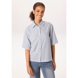 Aniston CASUAL Damen Hemdbluseblau, wei&szlig;, gestreift, Gr. 38, Leinenoptik, gestreift, Web, Obermaterial: 100% Polyester, Blusen, im Streifen-Dessin