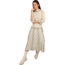 CREATION L PREMIUM Damen Rollkragenpullover mit gewellte Abschl&uuml;ssen champagner-schwarz Gr&ouml;&szlig;e 36