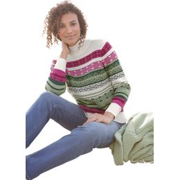 CR&Eacute;ATION L Damen Stehkragenpullover in Norweger-Optik eucalyptus-bordeaux-gemustert Gr&ouml;&szlig;e 40