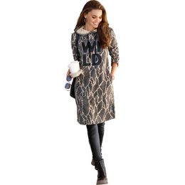 CR&Eacute;ATION L Damen Druckkleid in Sweat-Qualit&auml;t schwarz-taupe-bedruckt Gr&ouml;&szlig;e 38