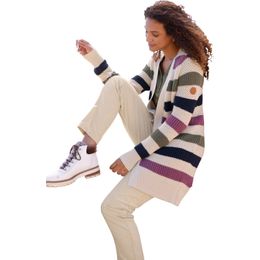 CR&Eacute;ATION L Damen Strickjacke in verschlussloser Form sand-khaki-geringelt Gr&ouml;&szlig;e 40