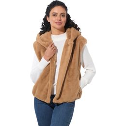 CR&Eacute;ATION L Damen Fellimitatweste mit Kapuze camel Gr&ouml;&szlig;e 36