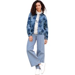 CR&Eacute;ATION L Damen Jeansjacke in Patchwork-Optik jeansblau-gemustert Gr&ouml;&szlig;e 38