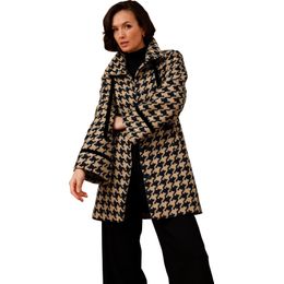 Manisa Damen Wolljacke mit Samt-Verzierungen schwarz-camel-gemustert Gr&ouml;&szlig;e 36