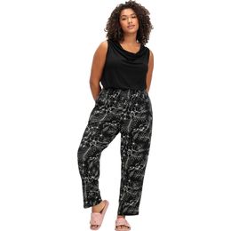 sheego Damen Schlupfhose mit breitem Smokbund, weite Form schwarz-gemustert Gr&ouml;&szlig;e 46