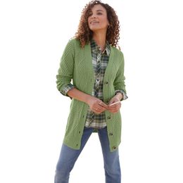 CR&Eacute;ATION L Damen Longstrickjacke mit Kn&ouml;pfen in Hornoptik eucalyptus Gr&ouml;&szlig;e 36