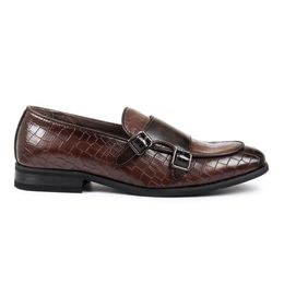 Braune vegane Lederschuhe mit doppeltem Monk Strap Loafer f&uuml;r Herren