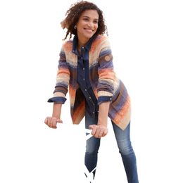 CR&Eacute;ATION L Damen Longstrickjacke in verschlussloser Form jeansblau-sand-meliert Gr&ouml;&szlig;e 36