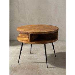 KADIMA DESIGN Couchtisch Sheesham Massivholz Metall, Ablagefunktion, 60x45x60 cm, Braun Rund