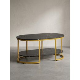 KADIMA DESIGN Couchtisch mit Marmor Optik, rechteckig, Ablage, goldenes Metallgestell, Schwarz 100x60x45 cm