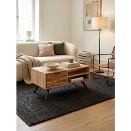 KADIMA DESIGN Couchtisch Akazie Massivholz Rechteckig 95x45x45 cm mit Stauraum und Schublade