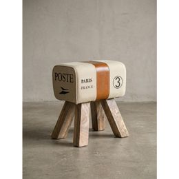 KADIMA DESIGN Sitzhocker &ndash; Canvas/Echtleder, 40x30x47 cm, Turnbock-Design, Braun