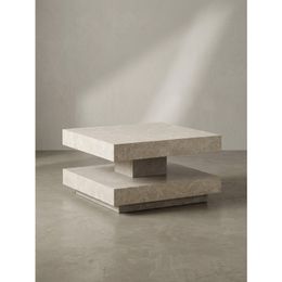 KADIMA DESIGN Couchtisch in Stein-Optik mit Stauraum, Modernes Design, Quadratisch, Beige 60x60x34 cm
