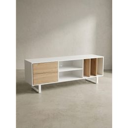 KADIMA DESIGN TV-Lowboard mit Eiche-Dekor, Schubladen und offenes Regal, modern, Wei&szlig; 150x40x55 cm