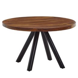 KADIMA DESIGN Couchtisch rund aus Massivholz mit Metallgestell, 60x60x35 cm