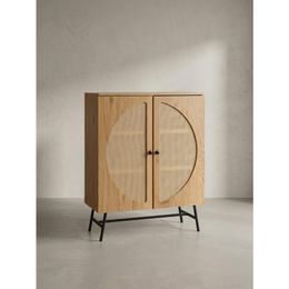 KADIMA DESIGN Sideboard &ndash; Eiche-Dekor/Rattan, 80x103x39 cm, 2 T&uuml;ren, hoch