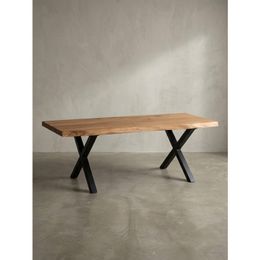 KADIMA DESIGN Couchtisch Braun Massivholz Akazie Baumkante 120x60x46cm, Metallbeine X-Form