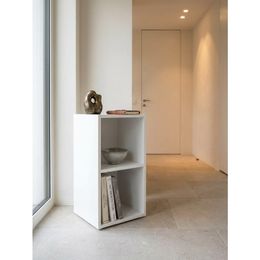 KADIMA DESIGN Regal Holz Klein 2 Ablagef&auml;cher Schmal Modern, Wei&szlig; 30x30x60 cm