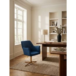 KADIMA DESIGN Samtsessel mit Rautensteppung, drehbar auf goldenem Sternfu&szlig;, Blau 97x55x55 cm