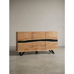 KADIMA DESIGN Sideboard &ndash; Akazie Massivholz, 148x85x43 cm, mit Baumkante, 3 T&uuml;ren, Landhausstil