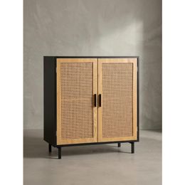 KADIMA DESIGN Sideboard &ndash; Schwarz, 80x86,5x40 cm, mit Wiener Geflecht, 2 T&uuml;ren, hoch