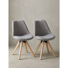 KADIMA DESIGN Esszimmerstuhl 2er Set Stoffbezug mit Holzgestell R&uuml;ckenlehne Retro gepolstert, Grau 49x52x87 cm