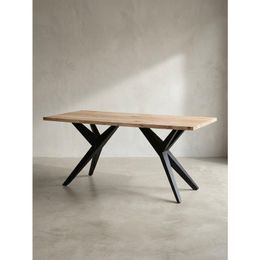 KADIMA DESIGN Esstisch Massivholz Metall Rechteckig Loft-Stil, Akazie 160x80x76 cm