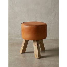 KADIMA DESIGN Sitzhocker &ndash; Holz/Echtleder, 37x45x37 cm, modern, rund