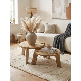 KADIMA DESIGN Couchtisch 2er Set Mango Massivholz Rund, Hellbraun 53x53x32 cm