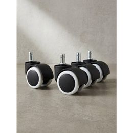 KADIMA DESIGN B&uuml;rostuhlrollen 5er-Set Polyurethan Schwarz/Wei&szlig; &Oslash;50mm 11mm-Stift Gebremst f&uuml;r Hartboden