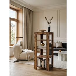 KADIMA DESIGN Regal Massivholz 4 F&auml;cher Landhausstil MUMBAI, Dunkelbraun 44x44x105 cm