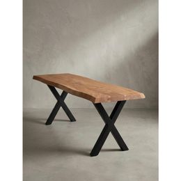KADIMA DESIGN Sitzbank &ndash; Akazie/Massivholz/Metall, 120x40x45,5 cm, Baumkante, ohne Lehne