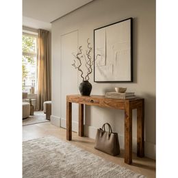 KADIMA DESIGN Konsolentisch Massivholz Schublade Landhausstil MUMBAI, Dunkelbraun 120x40x70 cm