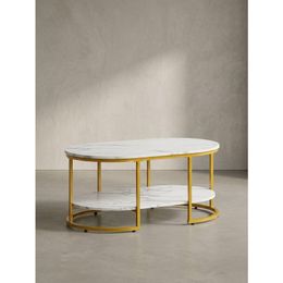 KADIMA DESIGN Couchtisch mit Marmor Optik, rechteckig, Ablage, goldenes Metallgestell, Wei&szlig; 100x60x45 cm