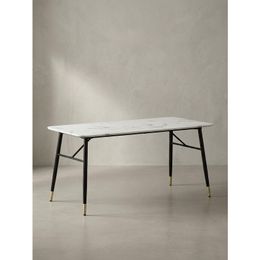 KADIMA DESIGN Esstisch Marmoroptik Metall Rechteckig Modern Klein, Wei&szlig; 200x90x76 cm