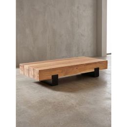KADIMA DESIGN Couchtisch Braun-Schwarz Akazie Massivholz Metall 130x59x25cm Modern Rechteckig