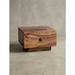 KADIMA DESIGN Nachttisch Massivholz Schublade Modern MUMBAI, Dunkelbraun 40x40x25 cm