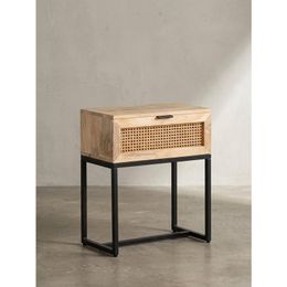 KADIMA DESIGN Nachttisch &ndash; Mango Massivholz/Rattan, 50x60x30 cm, 1 Schublade, Wiener Geflecht