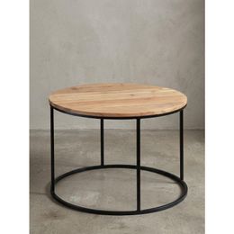 KADIMA DESIGN Couchtisch Akazie Massivholz Metall 60x43x60 cm, Rundes Design, Kompakt