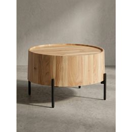 KADIMA DESIGN Couchtisch Akazie Massivholz Rund 60x60x41cm Metallgestell Braun/Schwarz