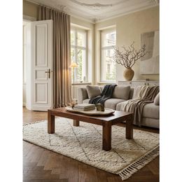 KADIMA DESIGN Couchtisch MUMBAI aus Massivholz im Landhaus-Stil mit nat&uuml;rlichem Design, Dunkelbraun 60x110x40 cm